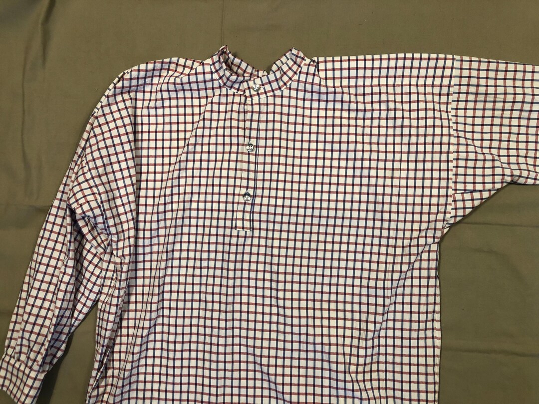 17" Neck - Band Collar, Patriotic Plaid Shirt - Placket Front, Three ...