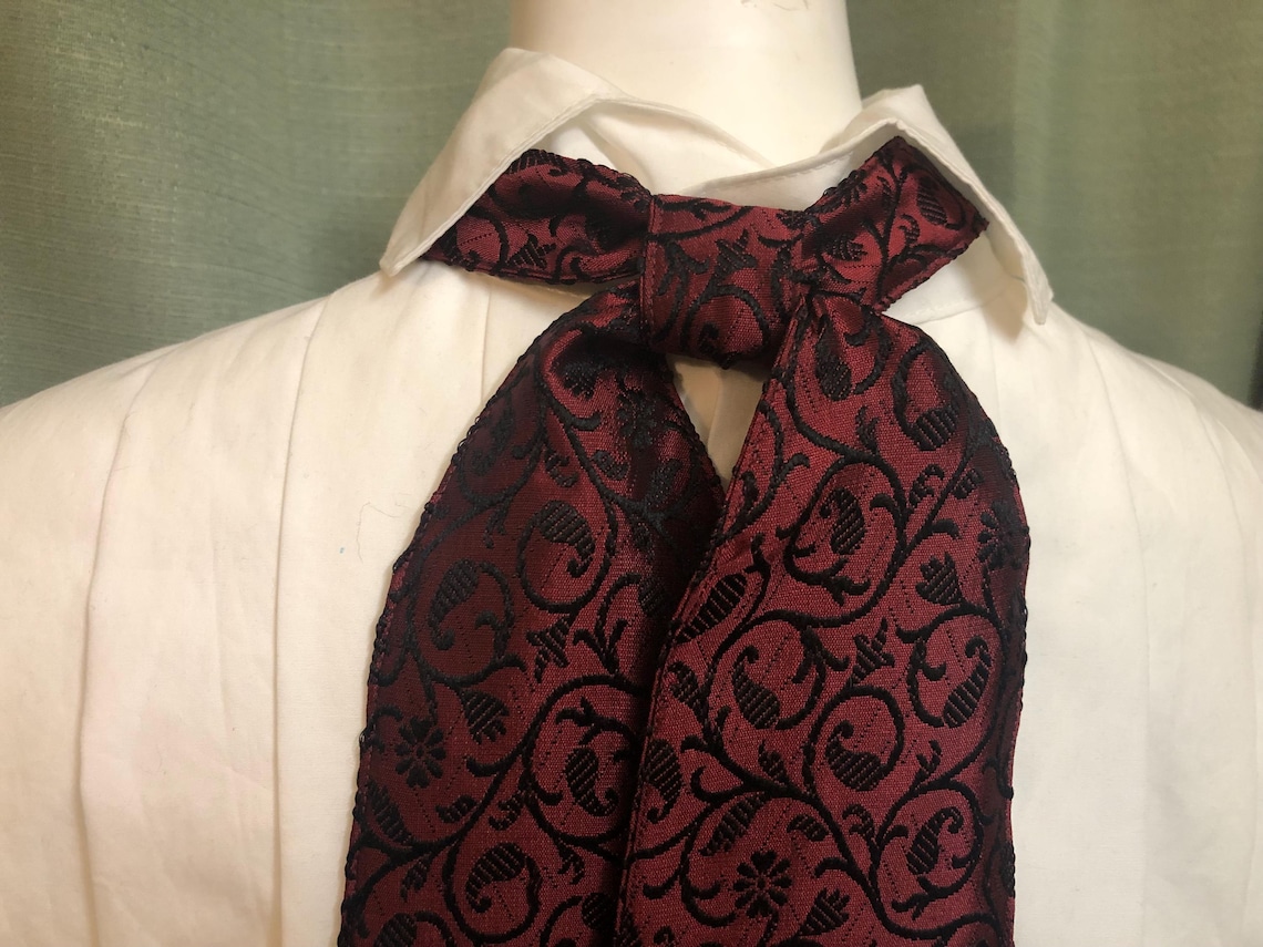Ascot or Stock Style Cravat - Burgundy and Black Tapestry Necktie ...