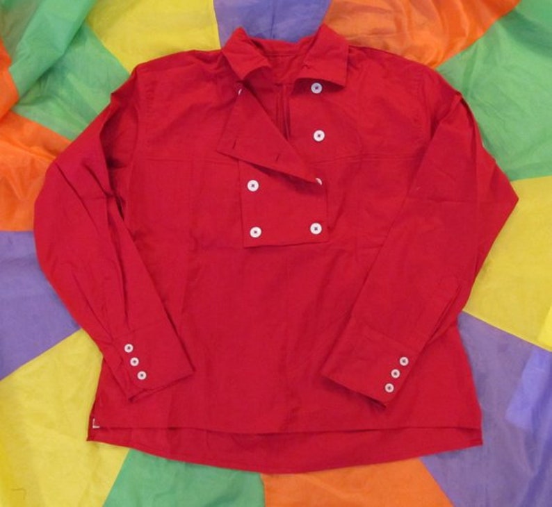 Woman's Monkees Style Large 8 Button Bib Front Shirt - Red, Blue or ...