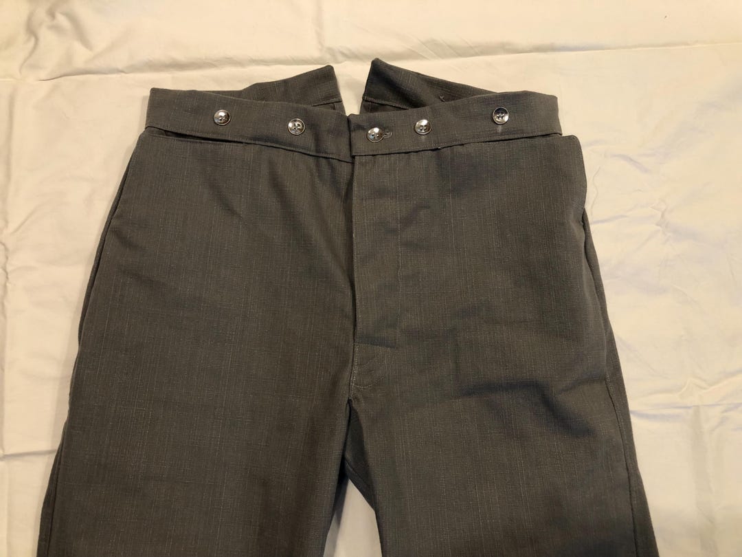 35" Waist, Button Fly, Fishtail Back Trousers - Gray Pants - Mule Ear ...