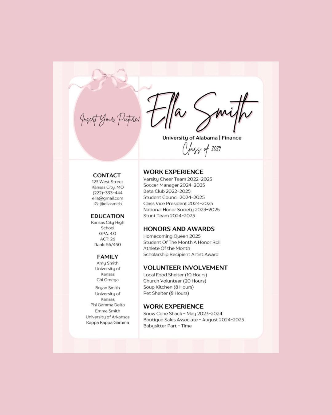 Pink Bow Rush Resume Template! - Etsy
