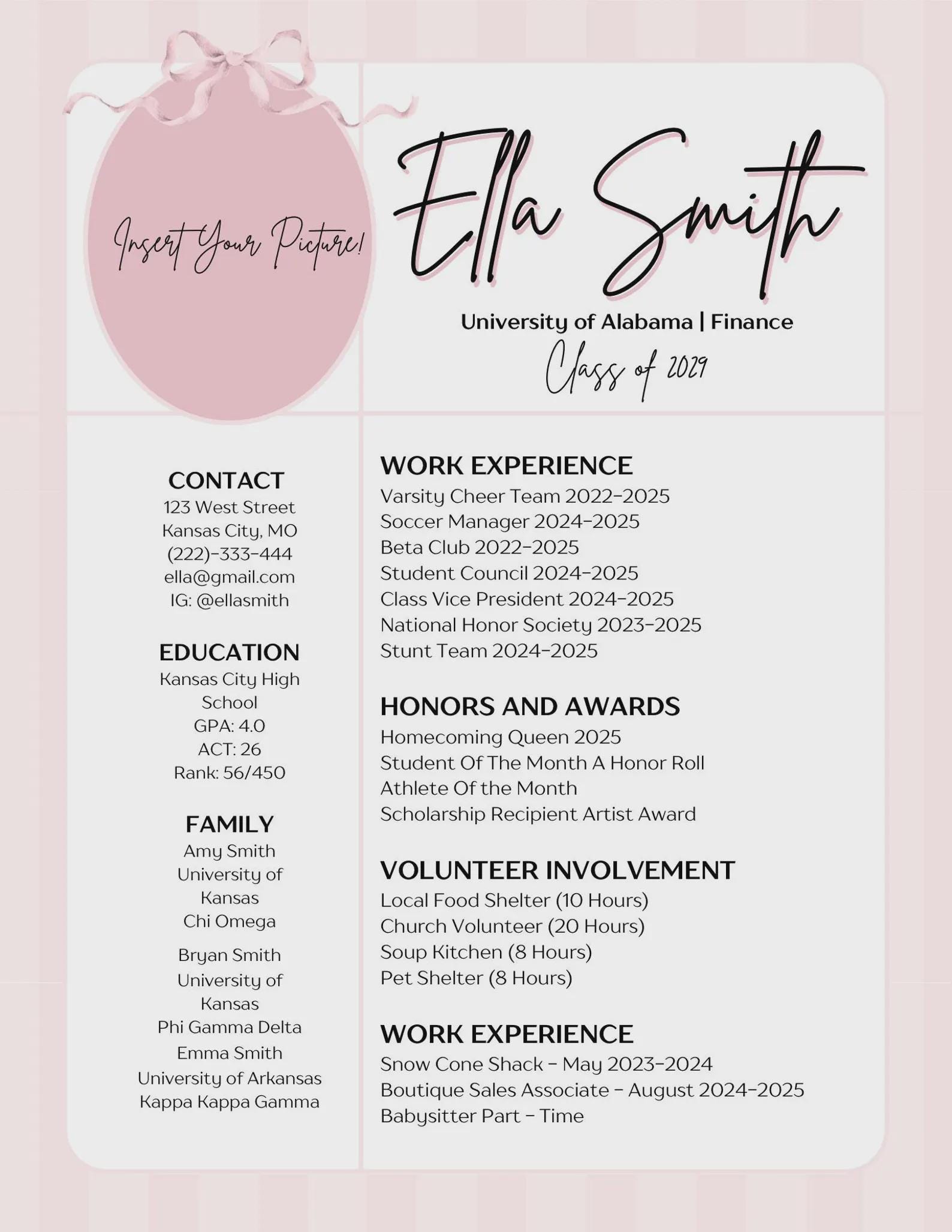 Pink Bow Rush Resume Template! - Etsy