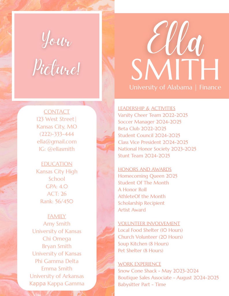 Orange and Pink Tie Dye Resume! - Perfect for Rush! - Etsy