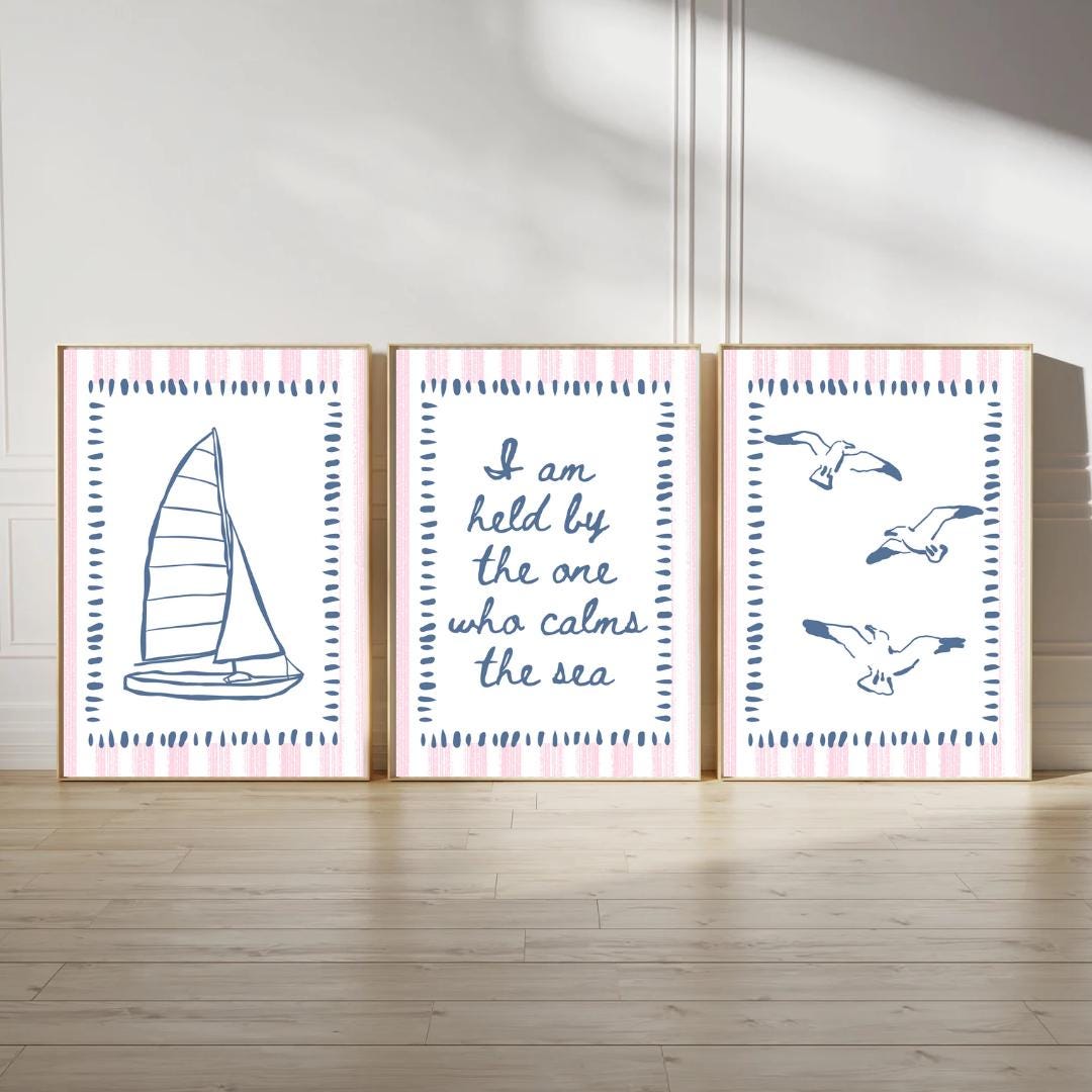 Coastal Christian Vintage Prints Set of 3 Wall Art | East Coast Blue ...
