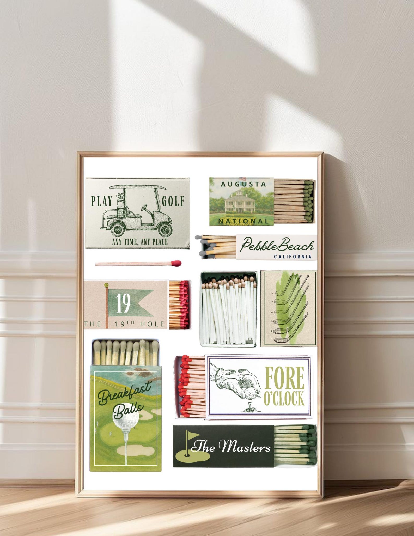 Vintage Golf Matchbook Print | Mens College Dorm Matchbox Art | Mens ...