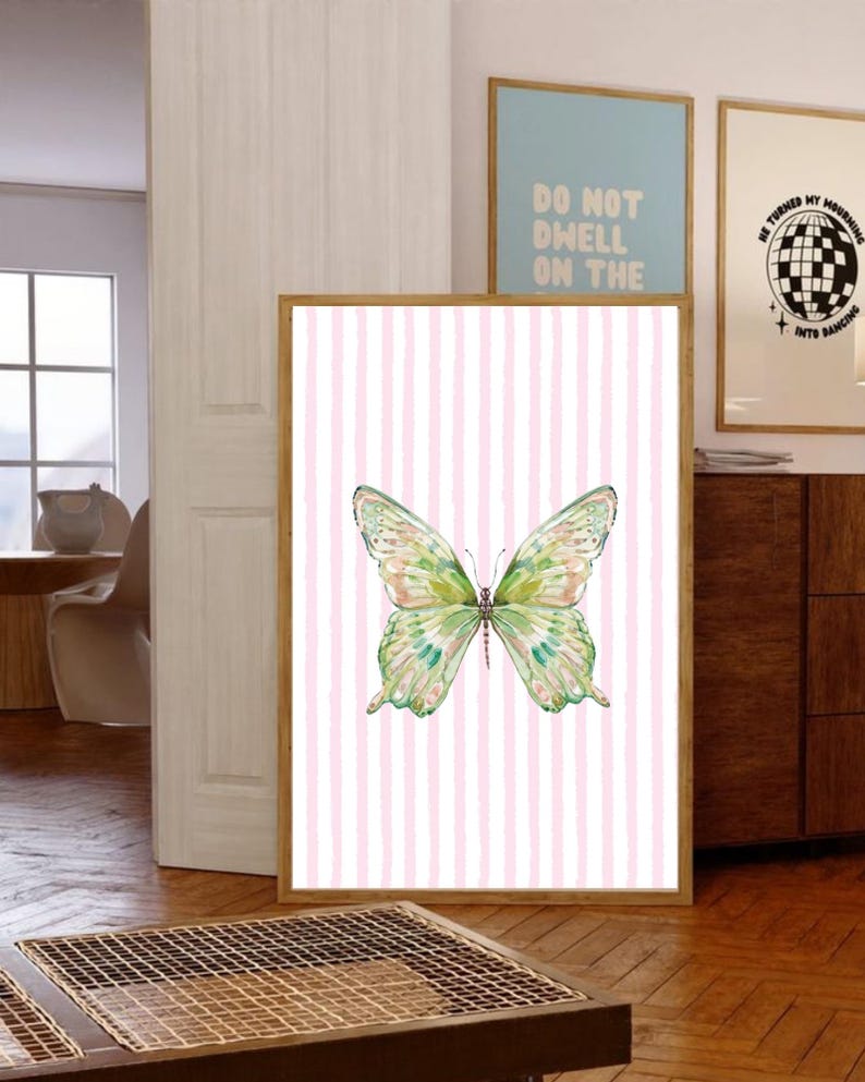Pink and Green Butterfly Wall Art | Trendy Aesthetic College Room Decor ...