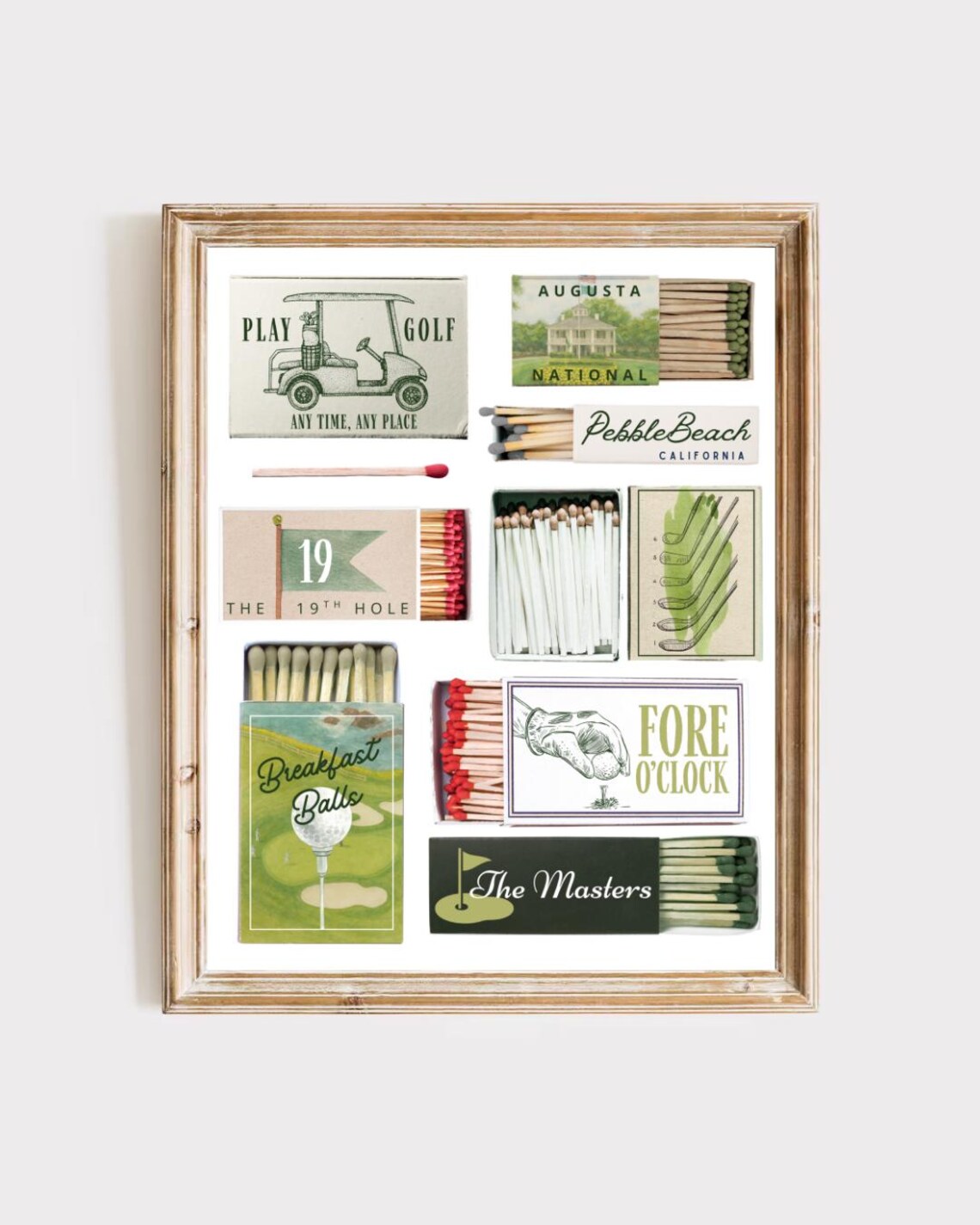 Vintage Golf Matchbook Print | Mens College Dorm Matchbox Art | Mens ...