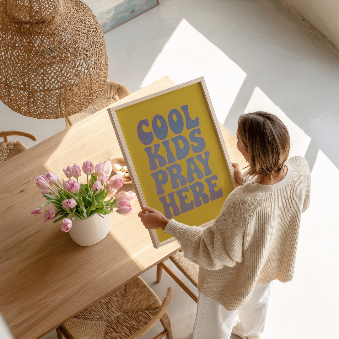 Cool Kids Pray Here , Mustard Yellow, Christian Kids Playroom Nursery ...