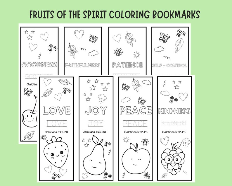Fruits of the Spirit Coloring Bookmarks, Galatians 5:22-23, Christian ...