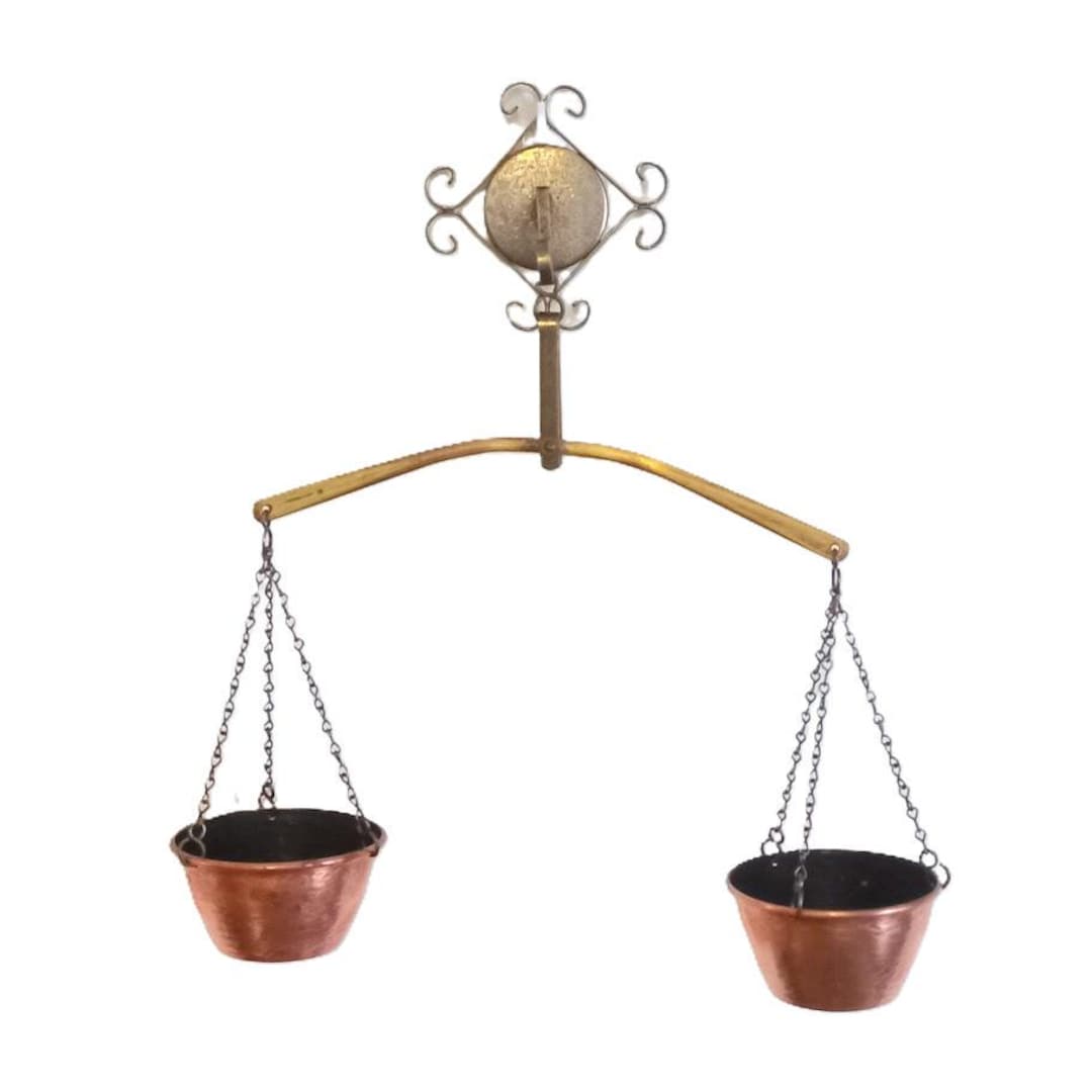 Vintage Brass and Copper Hanging Balance Scale - Apothecary Kitchen - Etsy