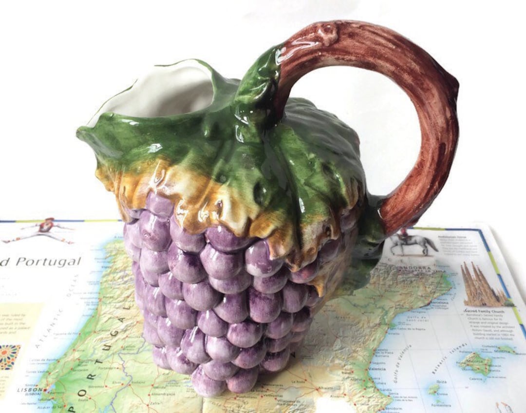 Majolica Grapes Pitcher - Large Italian Hand Painted Wine Pitchers ...