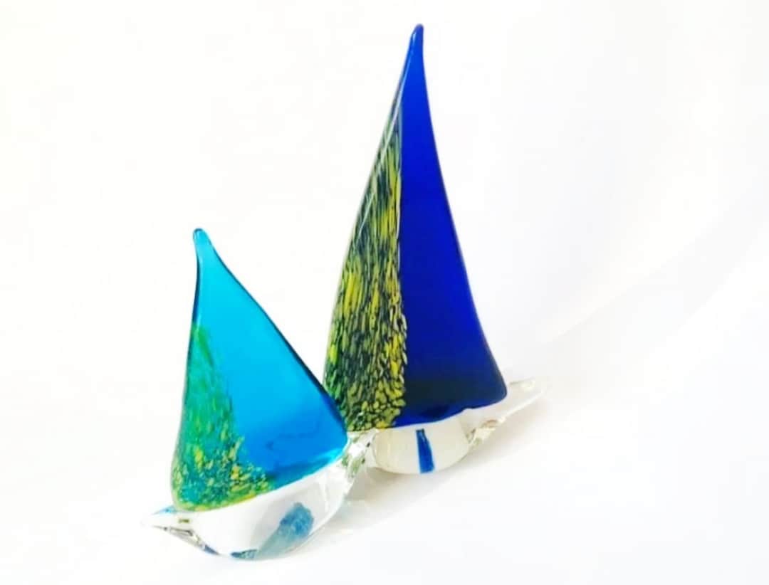 Handmade Murano Style Art Glass Sailboats/ Vintage Cobalt Glass Boat ...
