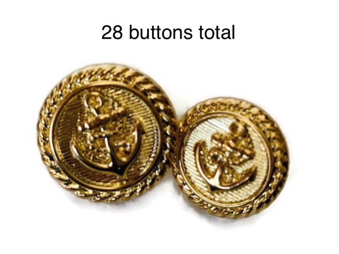 28 Brass Plastic Button Lot - Naval Anchor Shank Buttons - 2 Sizes- 28 ...