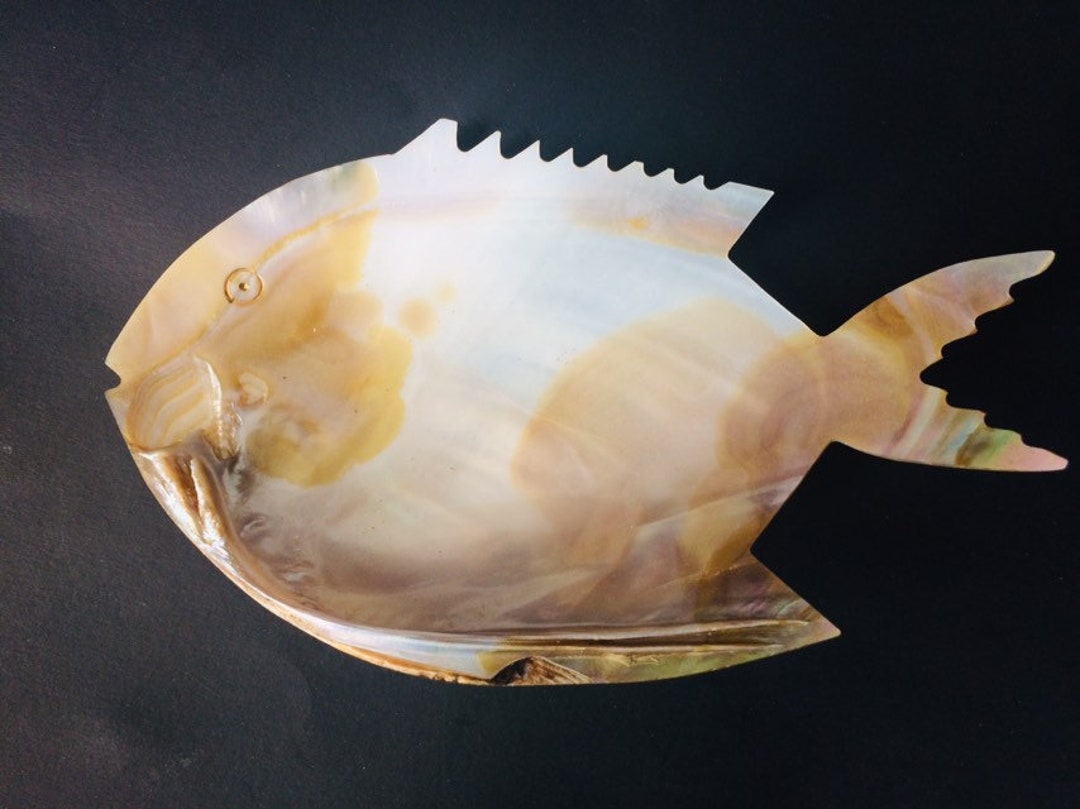 Fish Shaped MOP Mother of Pearl Dish/ Carved Abalone Shell Trinket Dish ...