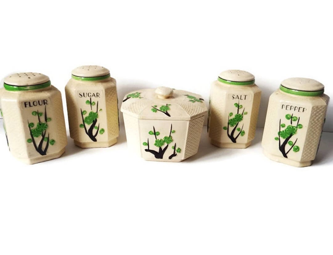 Vintage Ceramic Canister Set From Japan / 5 Piece Canister Set/ Crackle ...