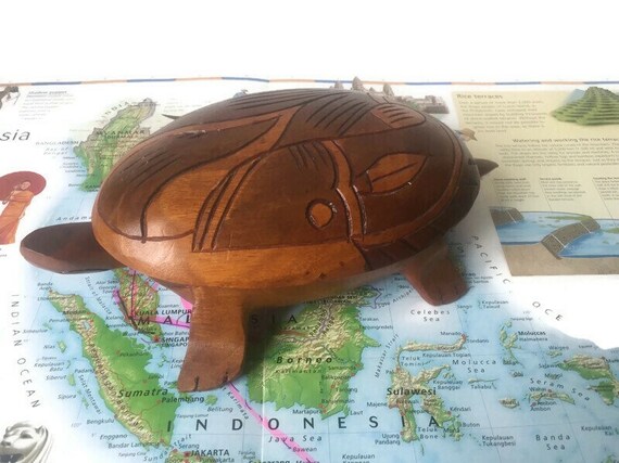Large Indonesian Carved Wooden Turtle Box/ Trinket Box/ | Etsy