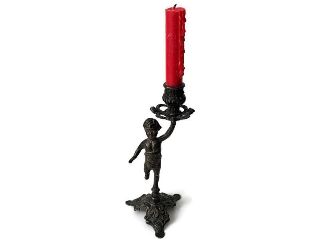 Vintage Italian Cherub Candlestick/bronze 9” Mid Century Candlestick of ...