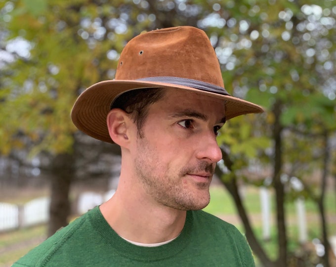 Vintage Man's' Brown Large Brim Suede Leather Fedora Hat/ London Fog ...