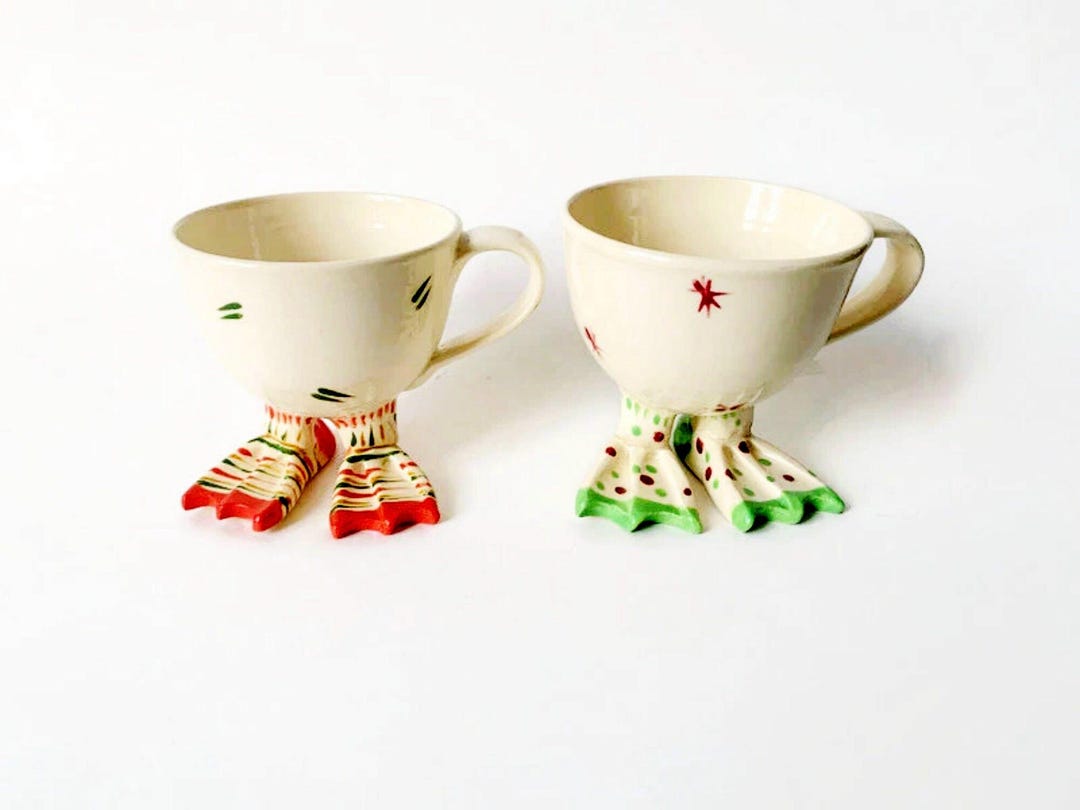 Pair Funny Footed Cappuccino Cups/ Studio Pottery Hand Made Coffee Mugs ...
