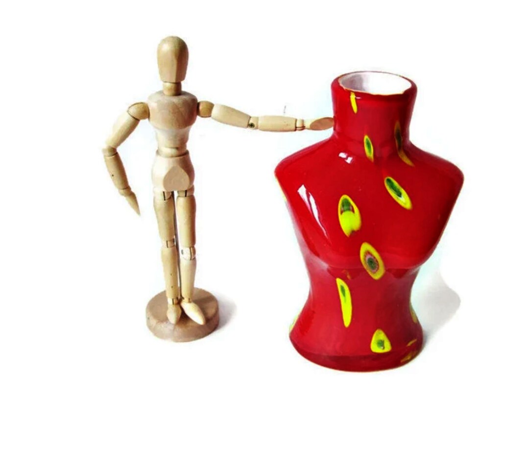 Vintage Italian Glass Torso Vase -murano Style 8" Ruby Red Millefiori ...