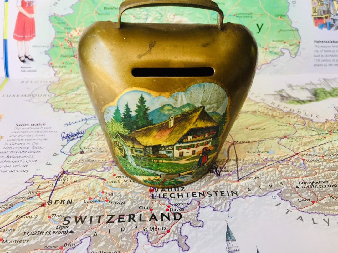 Vintage Swiss Cow Bell Bank/ Brass Swiss Bell Made Into a Coin Bank ...