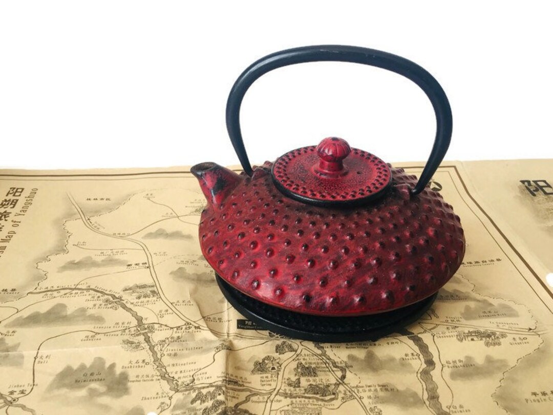 Small Vintage Red Japanese Tetsubin (ツビンティーポット) Teapot/ 1 Cup Cast Iron ...