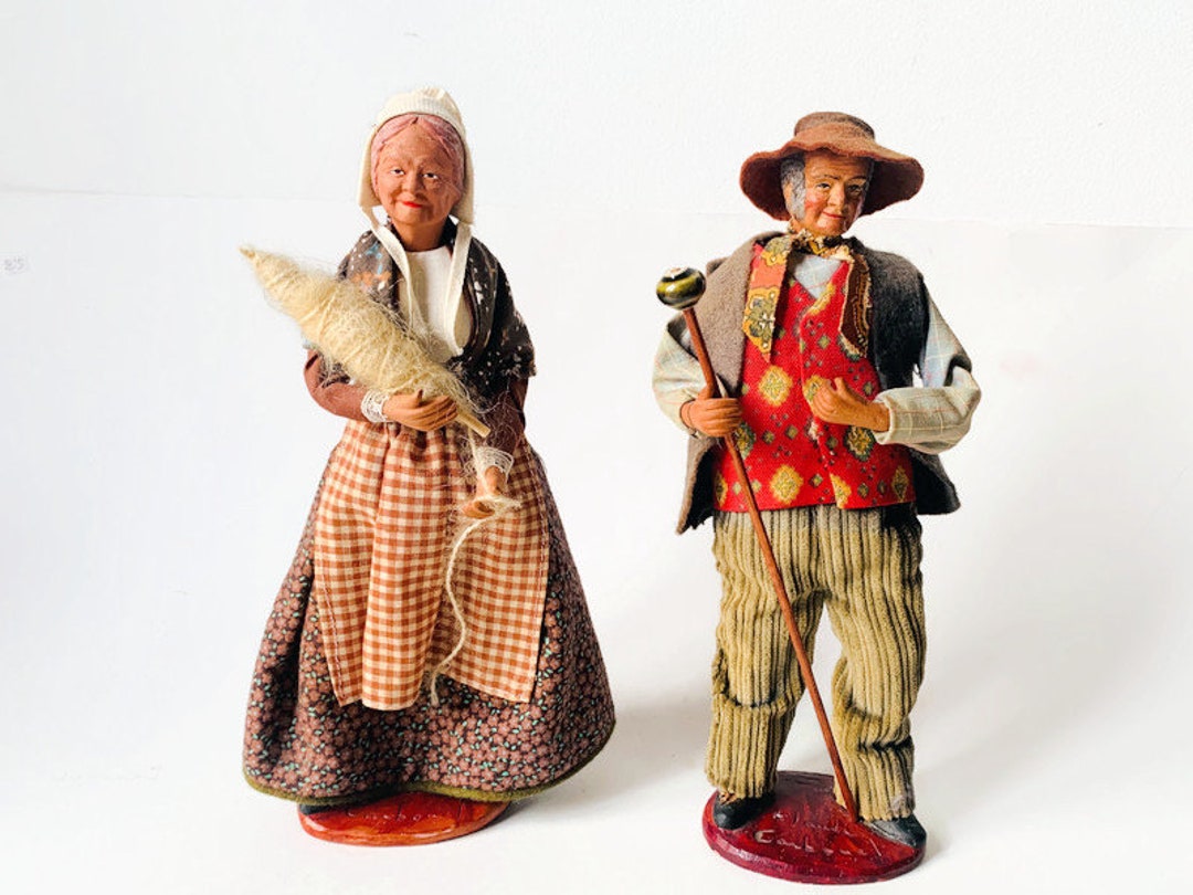Pair Vintage French Santon Dolls From Provence/ Signed Carbonel French ...