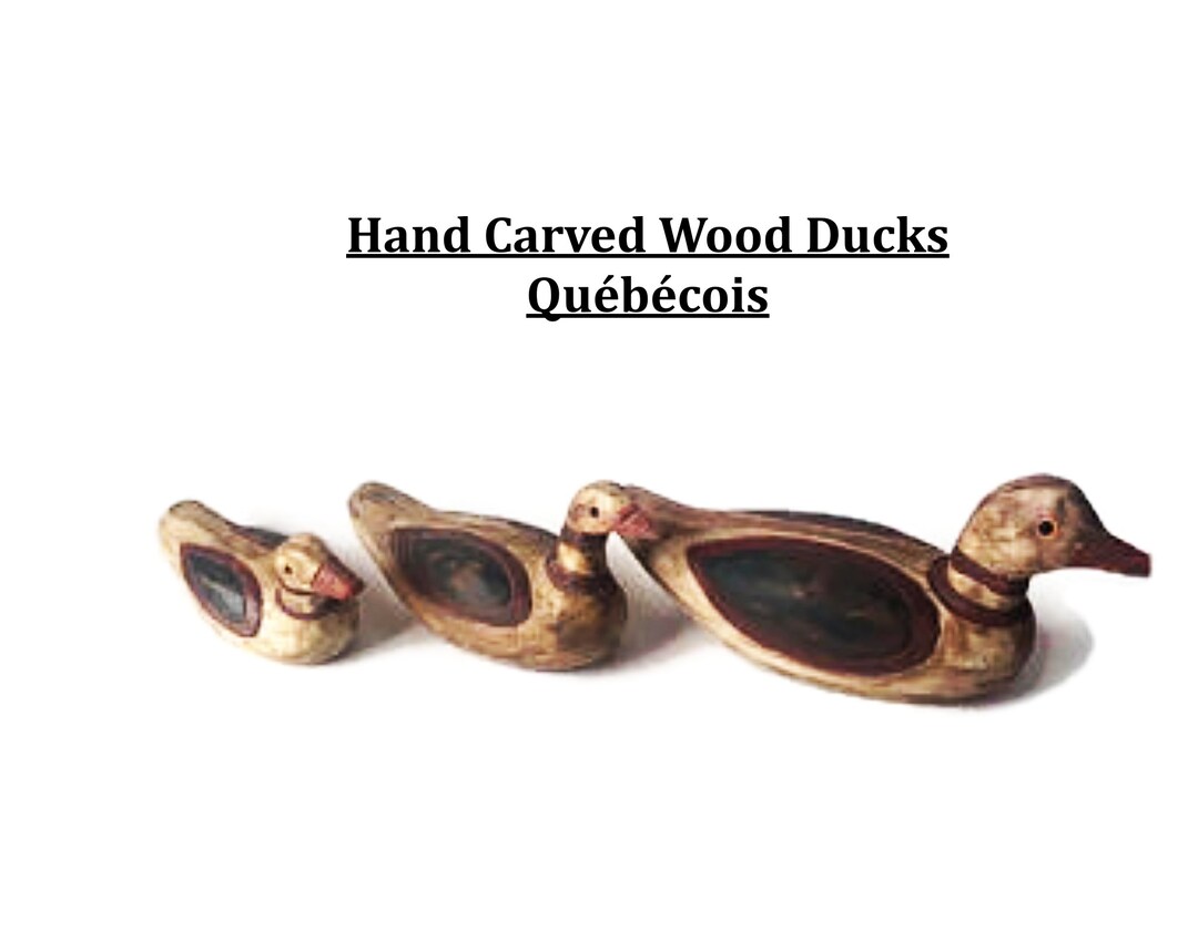 Carved Wood Ducks/ Hand Crafted Water Fowl Trio/ Three Québécois Hand ...