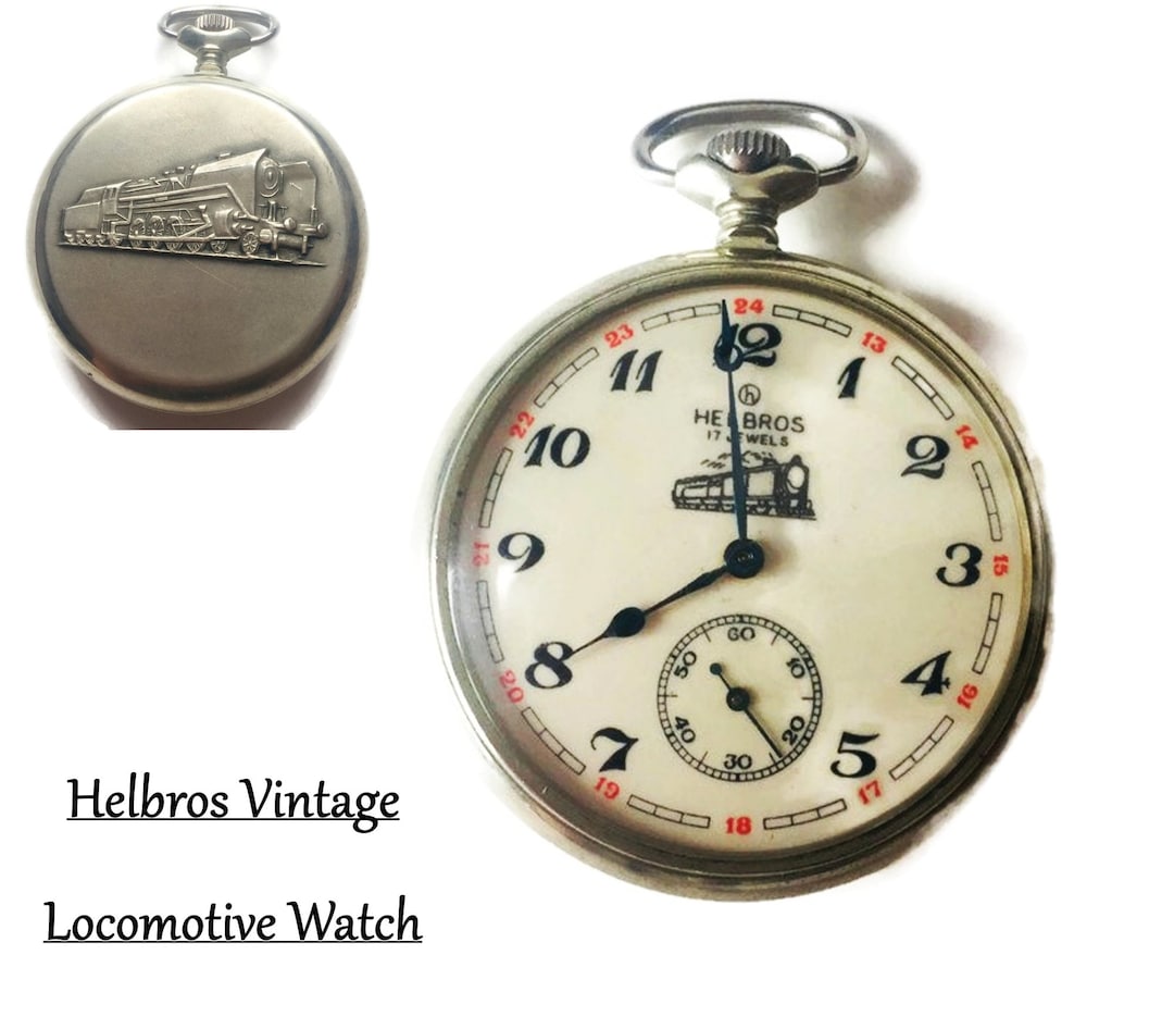 Vintage Helbros Railroad Pocket Watch/1920-1950 Collectible/ Locomotive ...