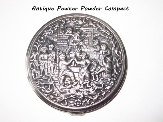 Antique Pewter Face Powder Compact / High Relief Danc… - Gem