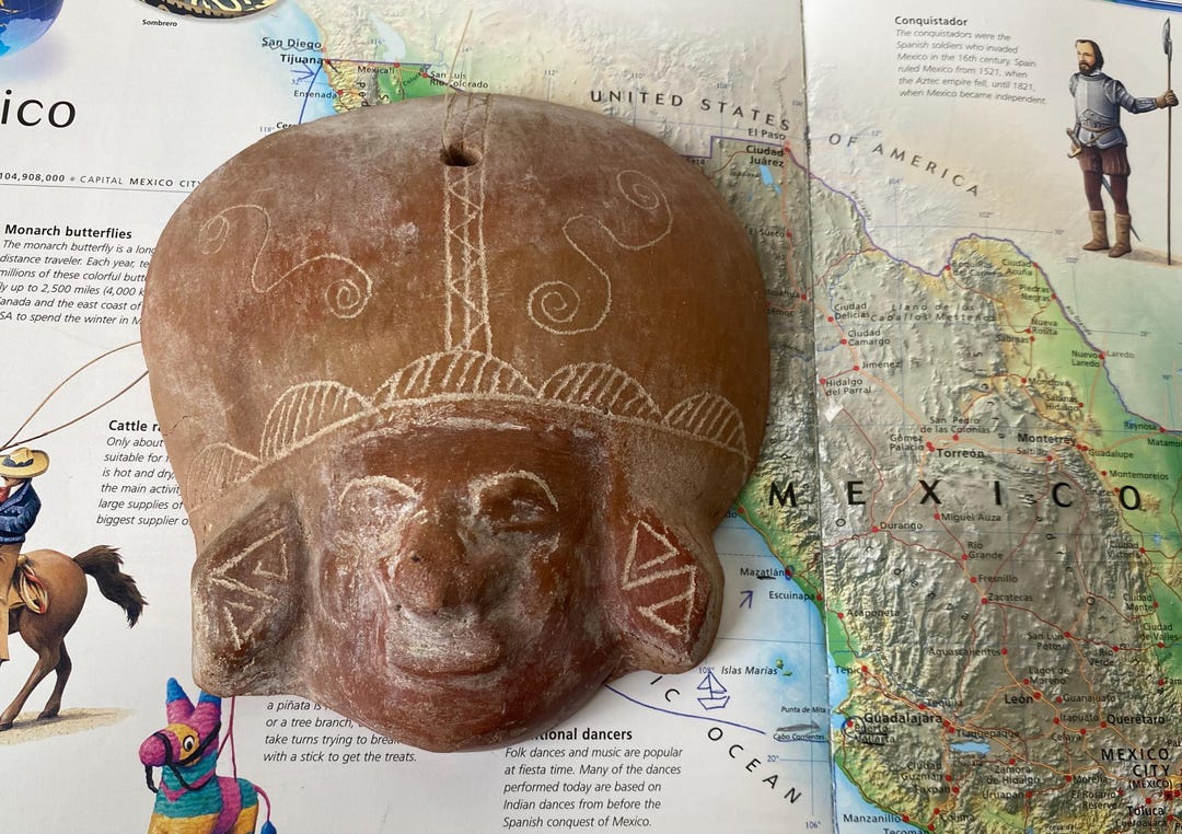 Vintage Mesoamerican Clay Mask/ Mayan Aztec Inca Museum Reproduction ...