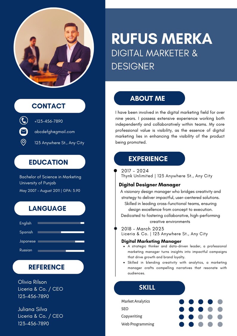 CV Professional Template, Resume Template, Marketing Resume, Cover ...