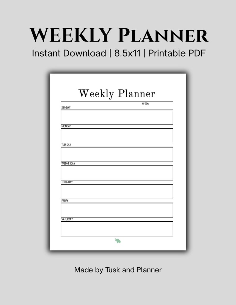 Weekly Planner Printable Portrait – Minimalist Weekly Schedule, Time ...