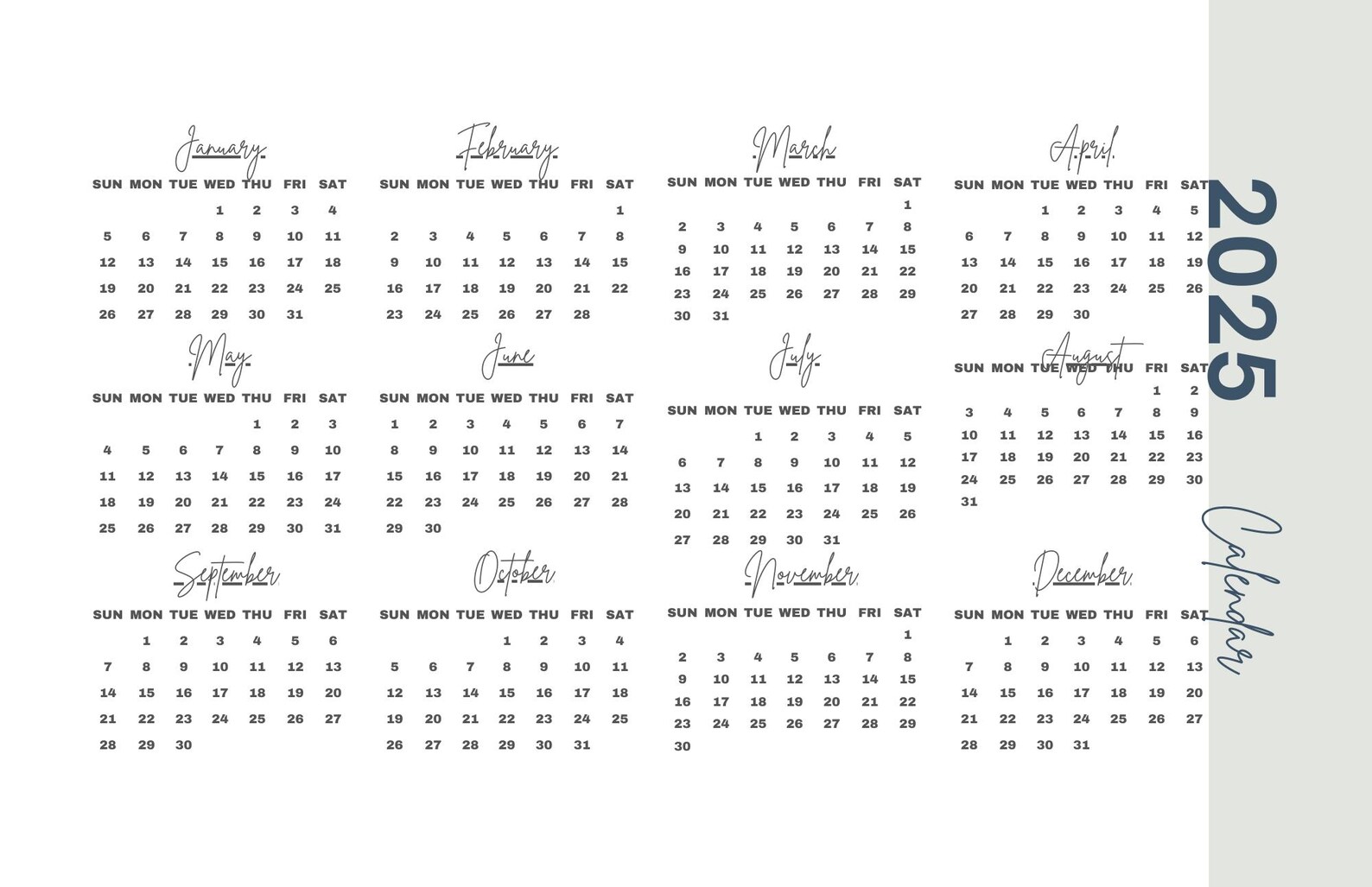2025 Year Calendar Printable | Minimalist Wall Calendar 11x17 | Modern ...