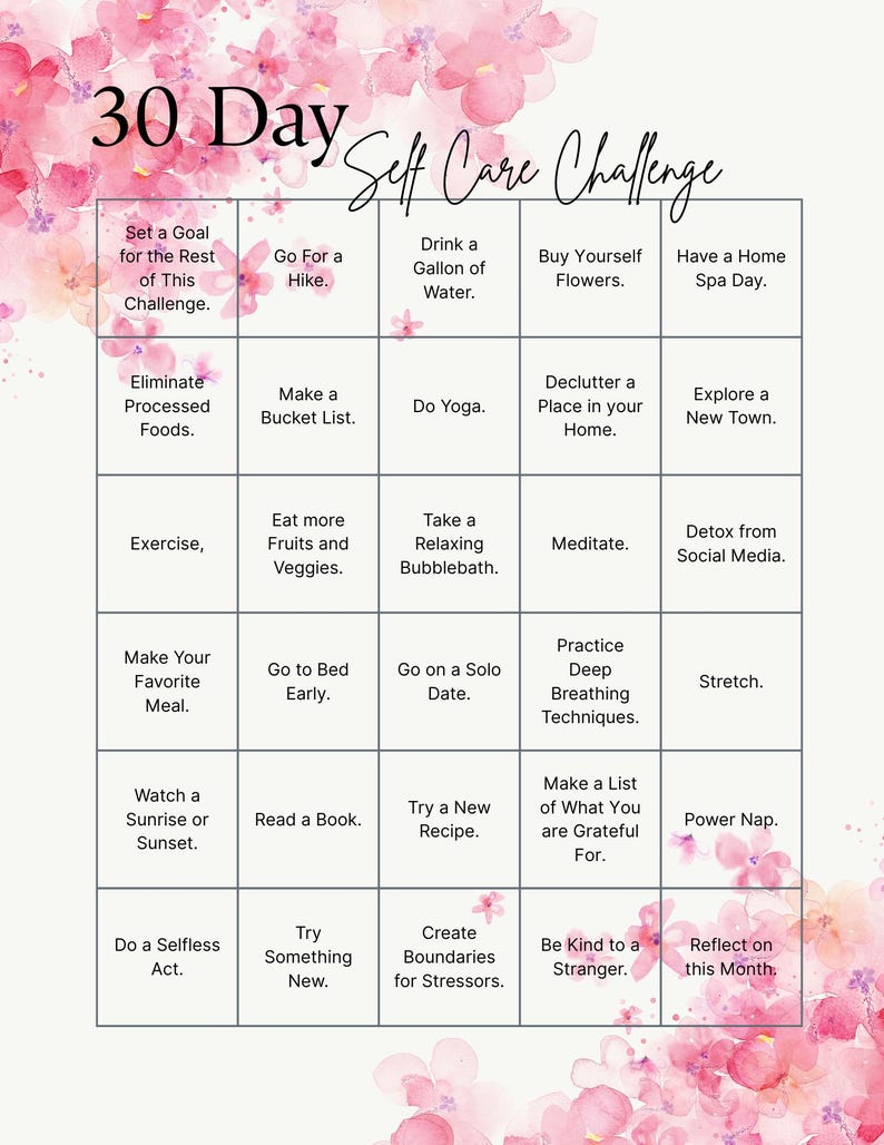 30 Day Self Care Challenge Printable | Daily Self Care Tracker | Mental ...