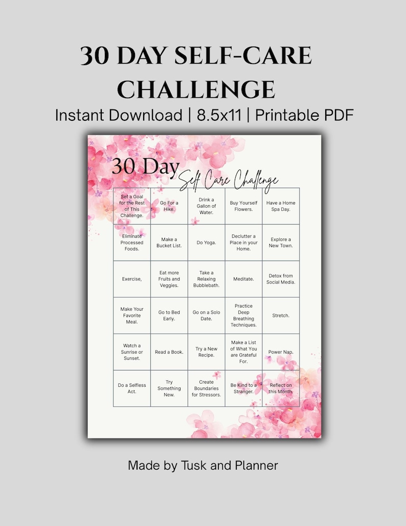 30 Day Self Care Challenge Printable | Daily Self Care Tracker | Mental ...