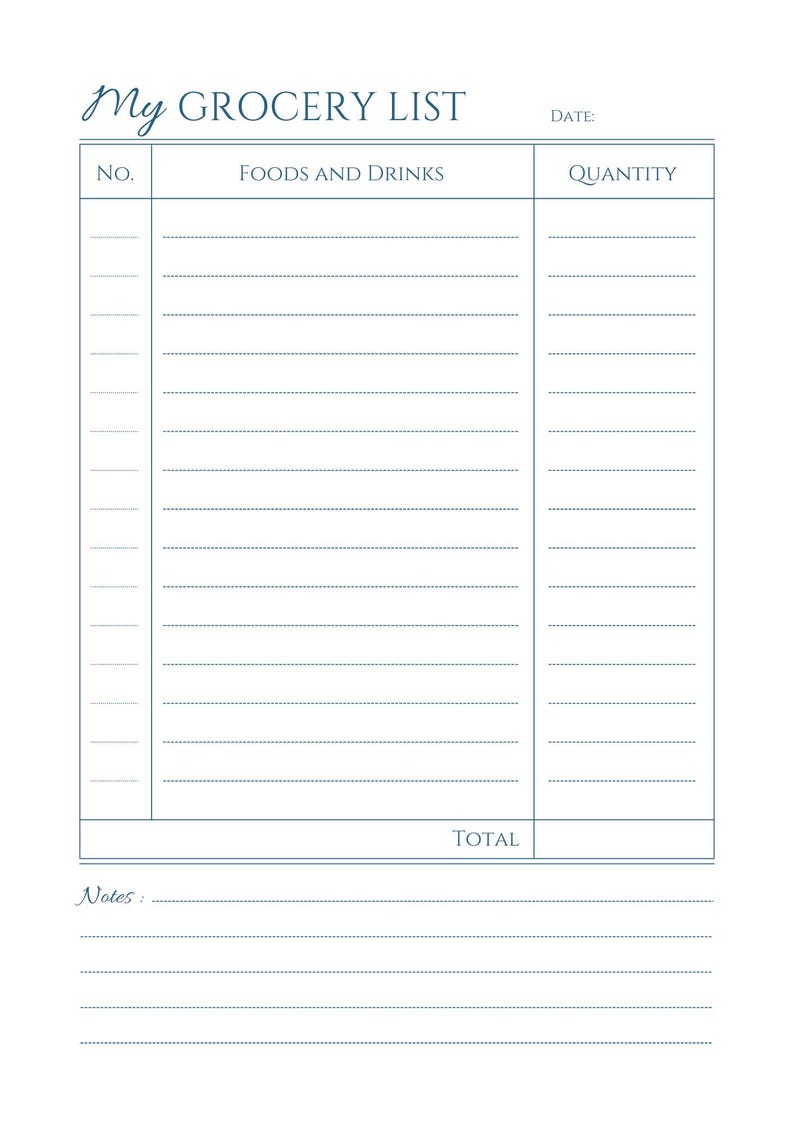 Printable Grocery List Template | Food Shopping List | 8.5x11 PDF ...