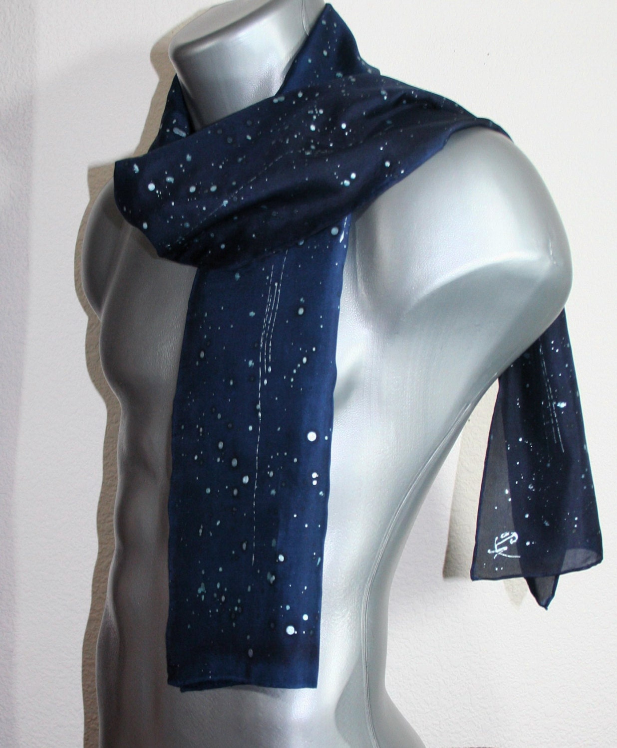 Unisex Silk Scarf Navy Blue, Royal Blue, Silver Scarf. Men, Women Hand ...