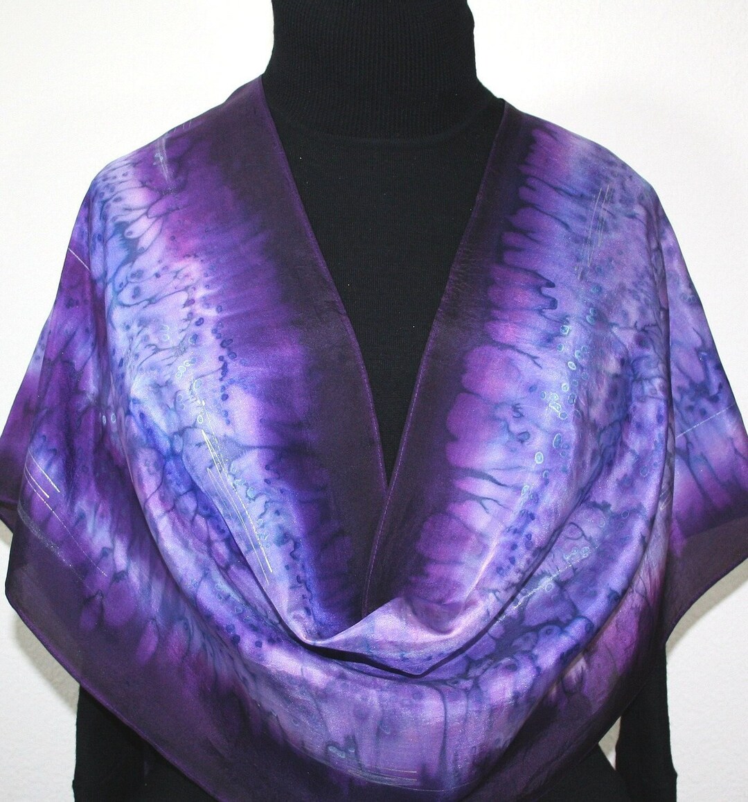 Hand Painted Silk Scarf: Lavender Aubergine Shawl, Wearable Art, Purple ...