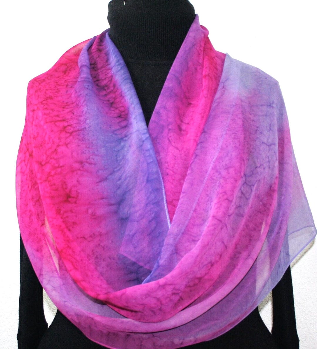 Handpainted Silk Scarf: Fuchsia Sunset, Violet Hot Pink Shawl, Silk ...