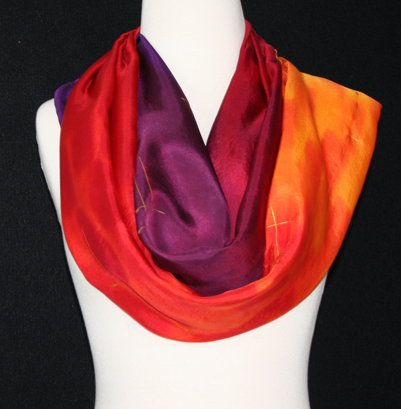Hand Painted Silk Scarf: Santa Fe Sunset Shawl, Orange Red Purple, Silk ...