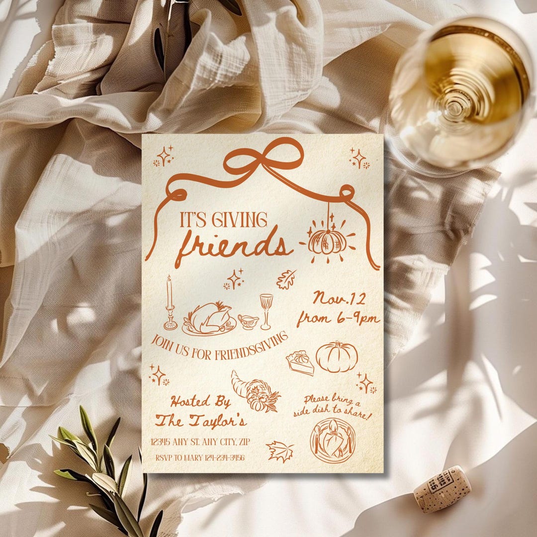 Whimsical Hand Drawn Friendsgiving Invitation | It’s Giving Friends ...
