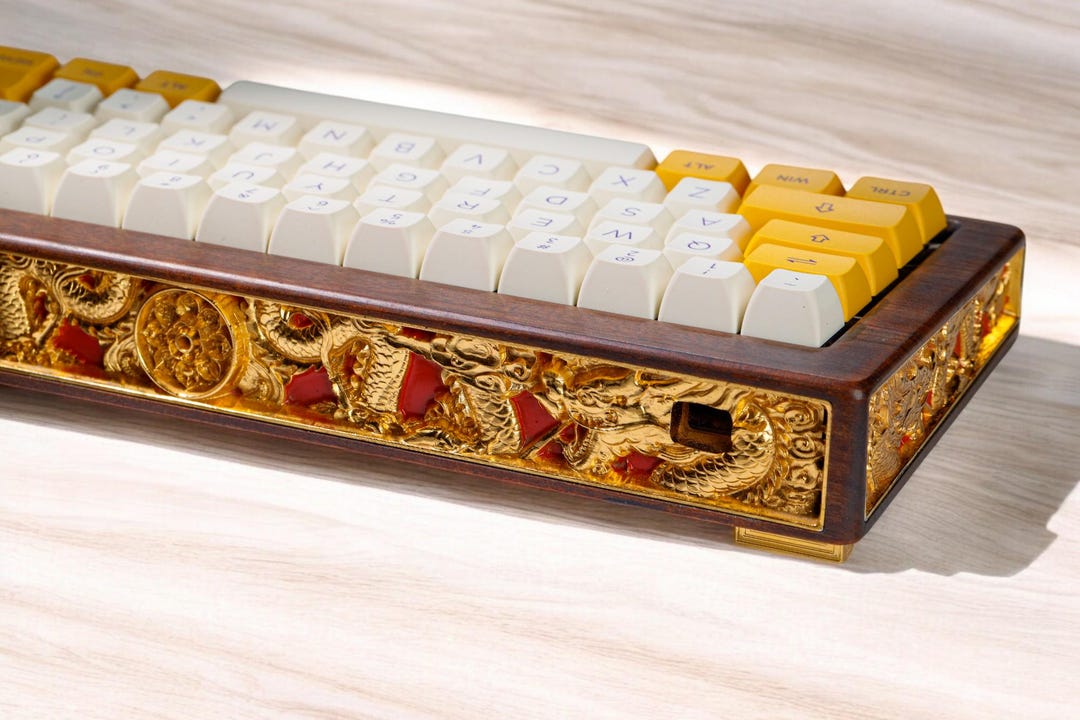 Royal Dragon Carved Wooden Keyboard Case – Handcrafted Gold-inlaid ...