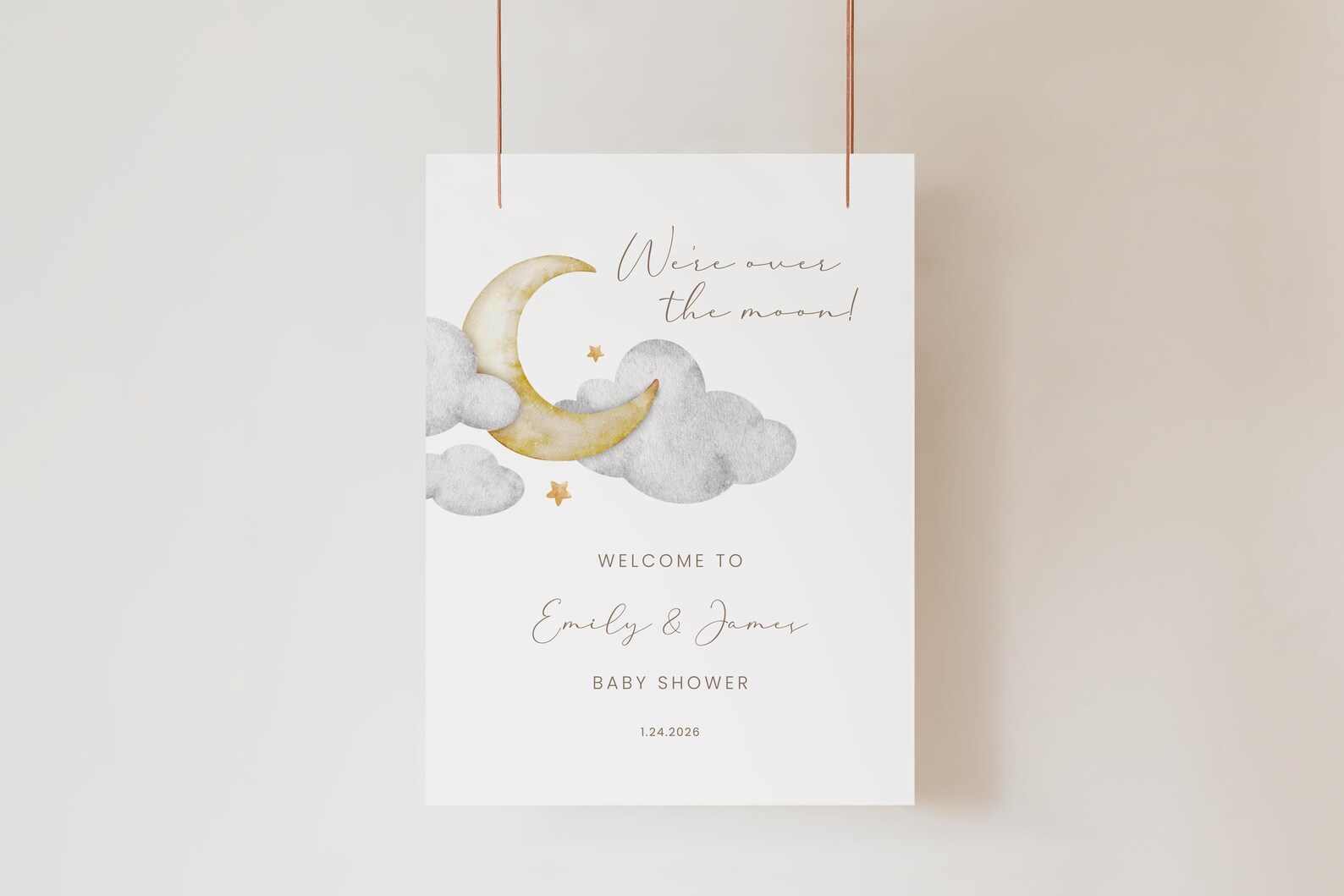 Over the Moon Baby Shower Welcome Sign Template, Editable Baby Shower ...