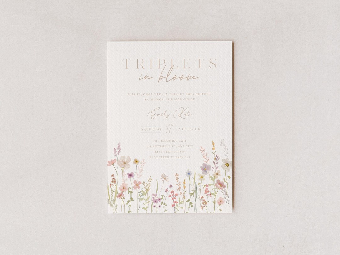 Triplet Baby Shower Invitation Template, Editable Triplets Babies in ...