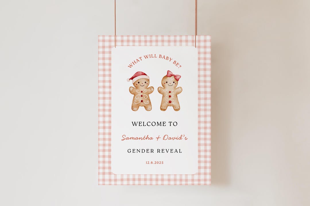 Gingerbread Gender Reveal Welcome Sign, Boy or Girl Christmas Cookie ...