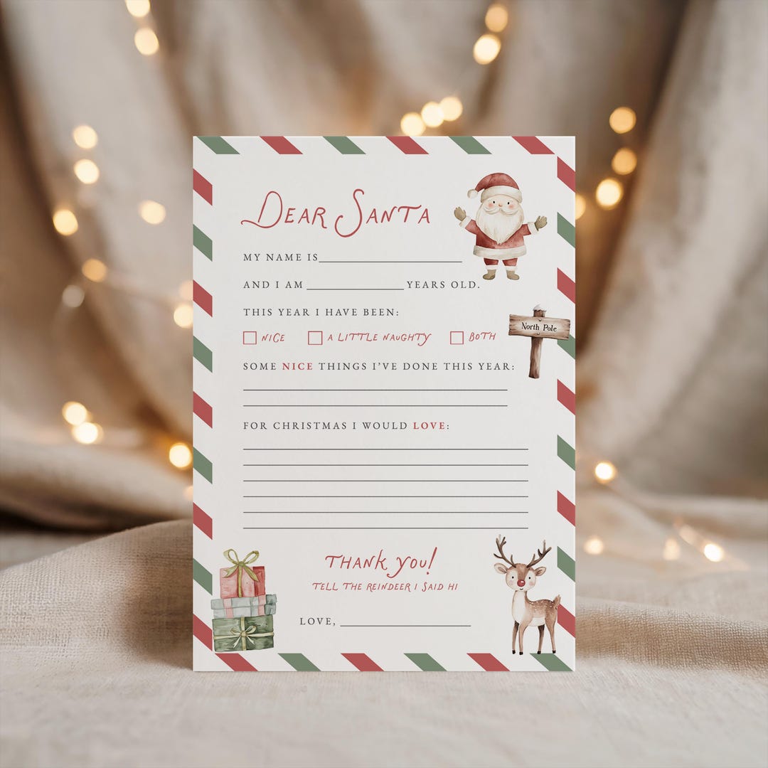 Letter to Santa, Christmas Wish List, Santa Letter Template, Holiday ...