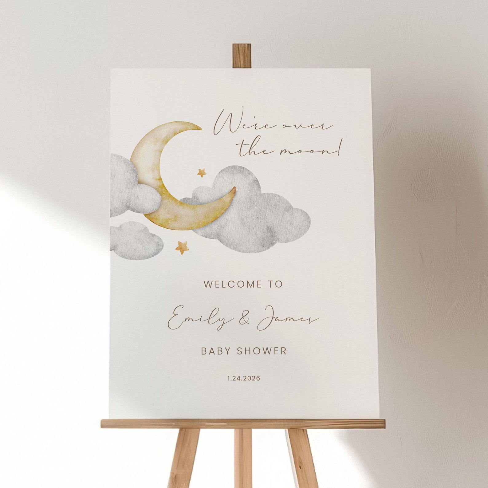 Over the Moon Baby Shower Welcome Sign Template, Editable Baby Shower ...