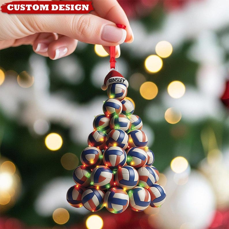 2D Flat Personalized Volleyball Tree Ornament, Christmas Acrylic ...