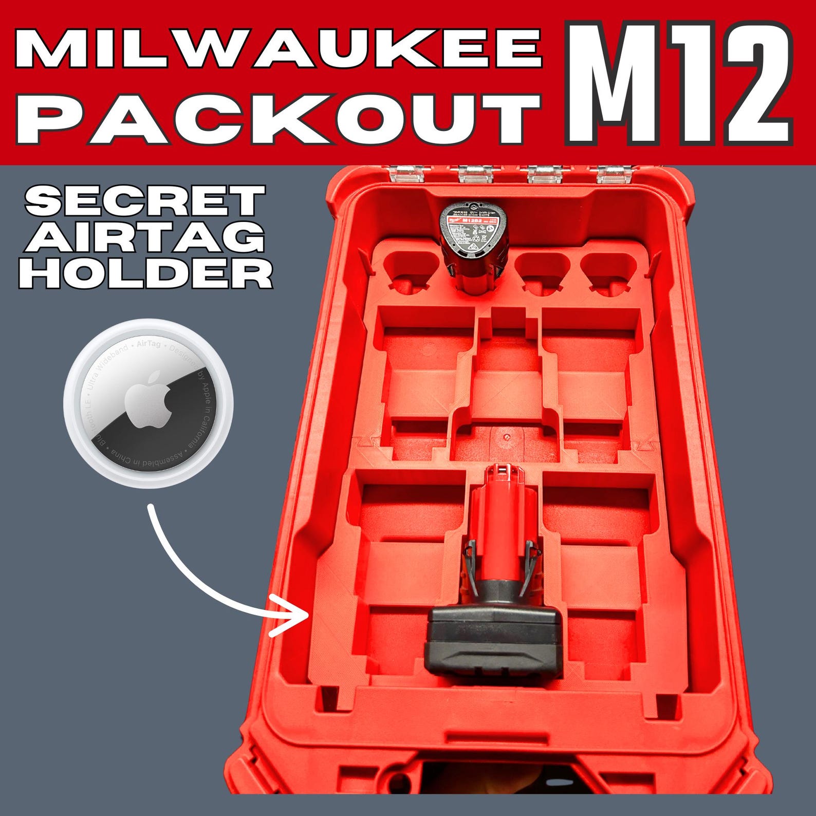 Milwaukee Packout Insert - M12 Batteries - 10x Batteries & AirTag ...